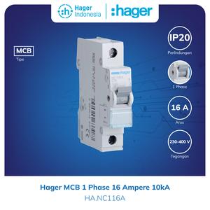 Promo MCB Hager 1 Phase 16 Ampere 16a 1 pole 10kA NC116A Mcb Listrik - Jakarta Barat - Hager ...