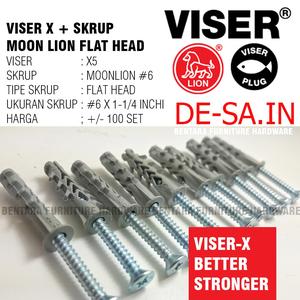 Jual 100 SET Viser X5 + Screw Flat Head Moon Lion #6 X 1 1/4" - Skrup ...