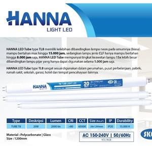 Jual Lampu TL HANNA LIGHT LED 20 Watt / Lampu T8 LED 20 Watt / Lampu TL ...