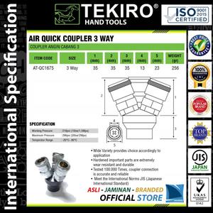 Jual NEPEL SELANG ANGIN CABANG TIGA - 3 WAY AIR QUICK COUPLER TEKIRO ...