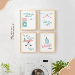 Jual Bingkai Poster A4 Poster Laundry Dekorasi Dinding Satu Paket 4 Pcs