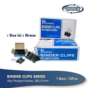 Jual 1 Box isi 12 Pcs Binder Clips Pacman Ukuran 260-51mm / Penjepit ...