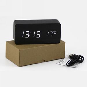 Jual JX-LCLYL LED Time Wooden Alarm Clock Snooze Voice Control Digital ...
