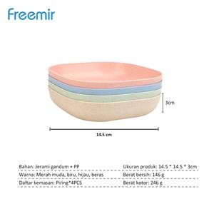 Jual freemir Piring Kotak Mini 15 cm Set 4 Pcs Plastik Wheat Straw ...