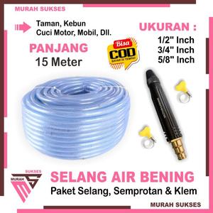 Jual sepaket selang bening & semprotan air ukuran 1/2 5/8 3/4 15 meter ...