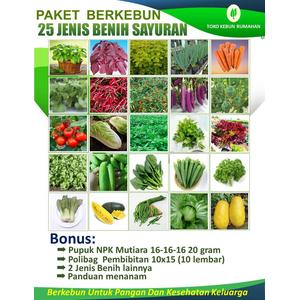 Jual Paket Berkebun 25 Jenis Benih Sayuran Bonus Pupuk Polibag Benih dan Lembar cara Taman TOP ...