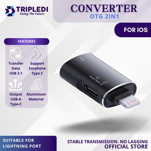 Promo TRIPLEDI OTG 2IN1 Lightning To USB 3.0 Type C TD5201 Earphone ...
