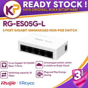 Promo RUIJIE REYEE RG-ES05G-L 5 PORT GIGABIT 10/100/1000 MBPS UNMANAGED NON-POE SWITCH PLASTIC ...