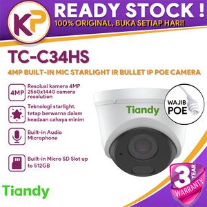Promo TIANDY TC-C34HS 4MP BUILT-IN MIC STARLIGHT IR BULLET IP POE ...