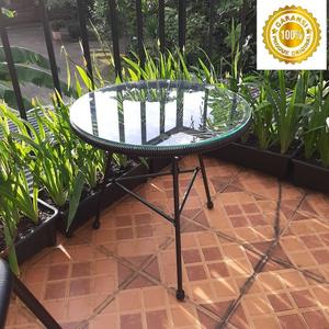 Jual Meja Balkon/Meja Teras Outdoor Kaca Bulat 50cm - Hitam ORIGINAL ...