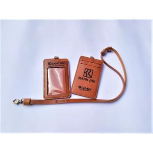 Jual New Name Tag Id Card Holder Bank Bri Kulit Asli Bonus Tali Lanyard ...
