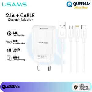Jual NEW USAMS T18 Charger Adaptor USB 2.1A Plus 3 in 1 Cable MICRO ...
