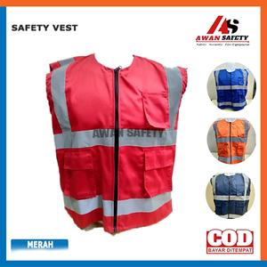 Jual Rompi Safety Proyek K3 Merah Pria Resleting Bahan Kain Drill Logo ...