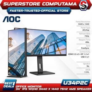 Jual Monitor AOC U34P2C 34" IPS 1440p Ultrawide WQHD HDMI DP USB-C ...