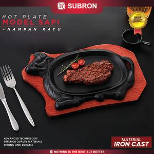 Promo SUBRON Hot Plate Model Sapi Nampan Kayu Piring Steak Hitam Iron ...