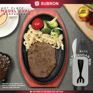 Promo SUBRON Hot Plate Model Oval Nampan Kayu Piring Steak Hitam Free ...