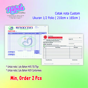 Jual Cetak Nota, Ukuran 1/2 Folio. 3 Ply, Cetak Nota Custom, Cetak Nota ...
