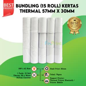 Jual Kertas Thermal Kasir 57mm x 30mm 1 Roll, Kasir Paper Roll Model ...