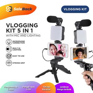 Promo Vlogging Kit Tripod Alat Konten Kreator 5in1 With Lighting Phone ...