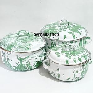 Jual Panci Set Enamel 3 pcs /Panci Labu Blirik Hijau/Panci Jadul Motif ...