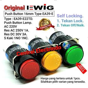 Jual Push Button Lampu Locking EWIG AC 220V EA39-E11TD 16mm 5 Kaki 1NO ...