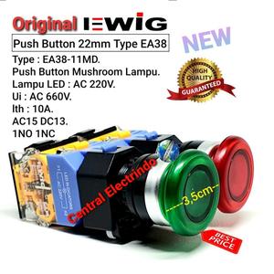 Jual Push Button Mushroom Lampu LED EWIG EA38-11MD 22mm 10A AC 660V ...