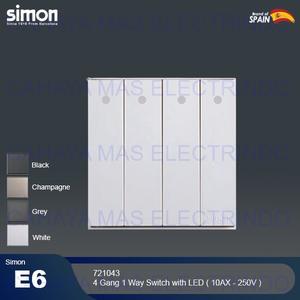 Jual SIMON E6 4 Gang 1 Way Switch with LED ( 10AX - 250V ) 721043 ...