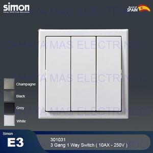 Jual Simon E3 Saklar 3 Gang 1 Way Switch ( 10AX - 250V ) 301031 - Grey ...
