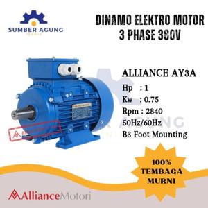 Jual Alliance Dinamo 3 Phase 1 HP 2800rpm -- Electro Motor 0.75 KW AY3A B3 Foot New - Jakarta ...