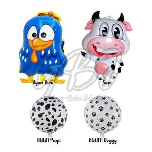 Promo Balon Foil JUMBO Farmville / BULAT Motif Sapi / Ayam Biru / Doggy ...