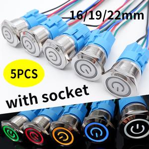 Jual 5PCS 16/19/22MM Waterproof Metal Push Button Switch LED Light ...