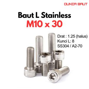Jual DIN 912-1983 Baut L Halus Stainless M10X30 / 10X30 / M10 X 30 / 10 ...