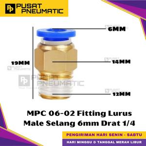 Jual MPC 6-02 One Touch Male Thread Straight Fitting Slip Lock Socket Push In Connector Nipple ...