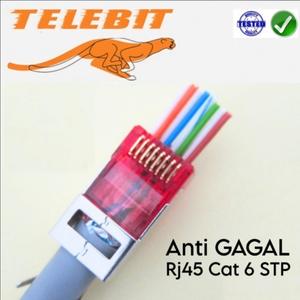 Jual KONEKTOR ANTI GAGAL RJ45 GOLD PLATED STP CAT 6 TELEBIT UNTUK AWG ...