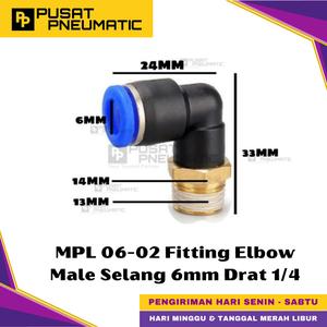 Jual MPL 6-02 One Touch Male Thread Elbow Fitting Slip Lock Socket Push In Connector Nipple ...