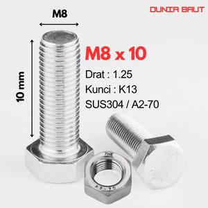 Jual Baut Hex Stainless M8X10 - Baut Hexagon 8X10 / M8 X 10 / 8 X 10 ...