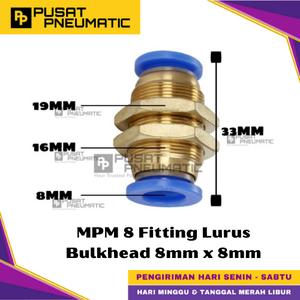 Jual MPM 8 One Touch Union Bulkhead Fitting Slip Lock Socket Push In Connector Nipple Nepel ...