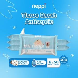 Promo (6 Pcs x 50 Lembar) Neppi Tisu Tissue Basah Antiseptic Baby Wipes ...