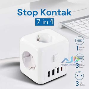 Jual Colokan LENCENT Stop Kontak 7 in 1 USB Type C Port Cube Wall ...