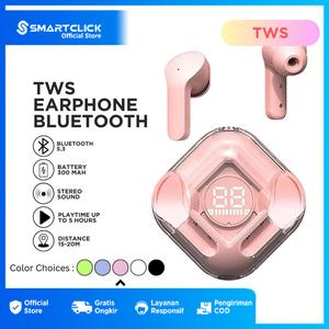 Promo Headset Bluetooth TWS Wireless LED Display Transparan Hifi Extra Bass Smart Touch - white ...