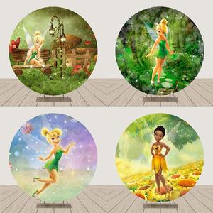 Jual Round Tinker Bell Background Girls Birthday Party Backdrop Disney ...