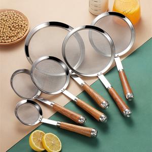 Jual Kichen Stainless Steel Skimmer Wooden Handle Small Colander Fine ...