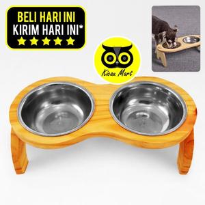 Jual Tempat Makan Kucing Anjing Double Pet Bowl Rak Kayu Mangkok Stainless Wadah Pakan Minum ...