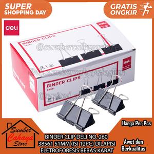 Jual BINDER CLIP DELI NO. 260 38561 51MM (ISI 12 PC) DILAPISI ...
