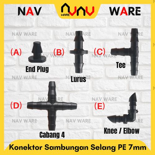 Jual Konektor Nepel Selang PE 7mm Tee T Cabang 3 / Joiner Lurus ...