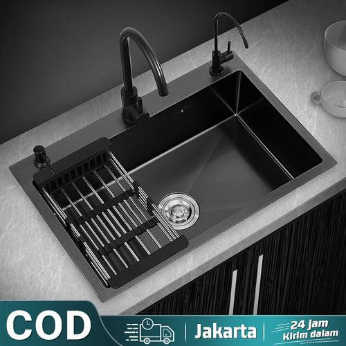 Promo Paket Kitchen Sink Hitam/Perak Wastafel Cuci Piring Stainless ...