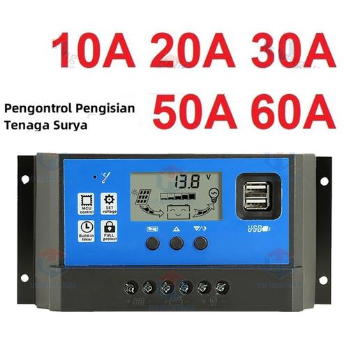 Promo Solar Charge Controller LCD LED Display Solar PWM 12V/24V 10A 20A 30A 50A 60A USB Panel ...