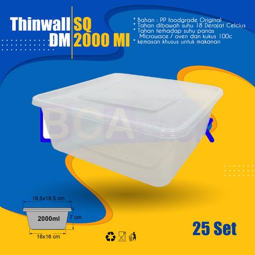 Jual Thinwall DM 2000 ml Square ( Persegi ) @25 Set - Bening/Transparan ...