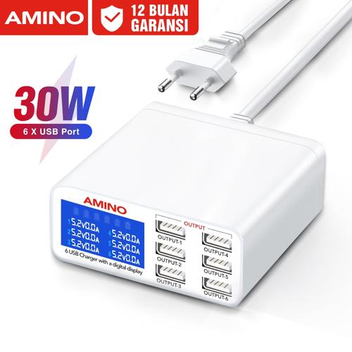 Promo AMINO 6 USB Port Multi Port Charger Fast Charger LED Function 30W 40W - 8 USB Port_F6 【40W ...