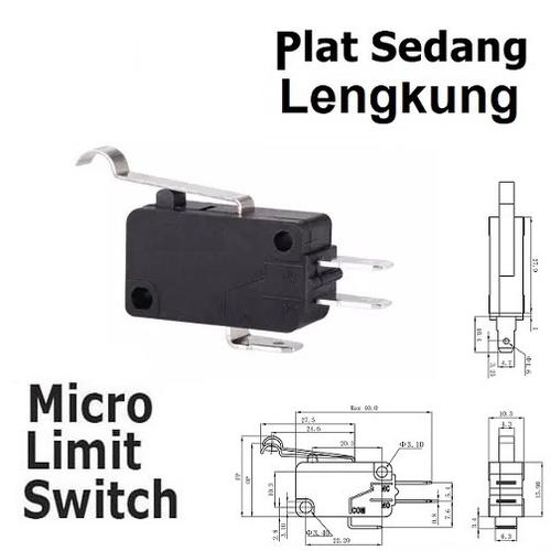 Jual Saklar Micro / Limit Switch + Plat Sedang Lengkung KW 16(5)A 250V 7-5 NC NO COM Momentary ...